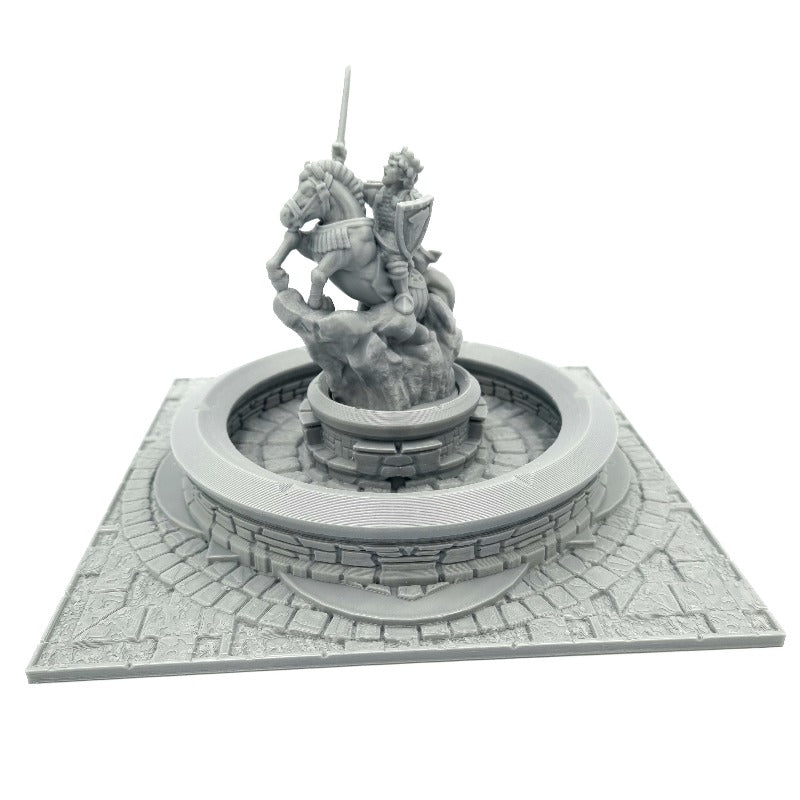Square Fountain with Knight Statue – QP3D Wargames
