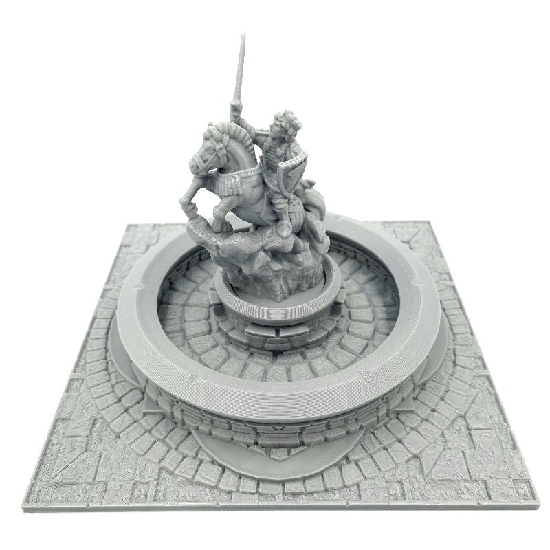 Square Fountain with Knight Statue – QP3D Wargames